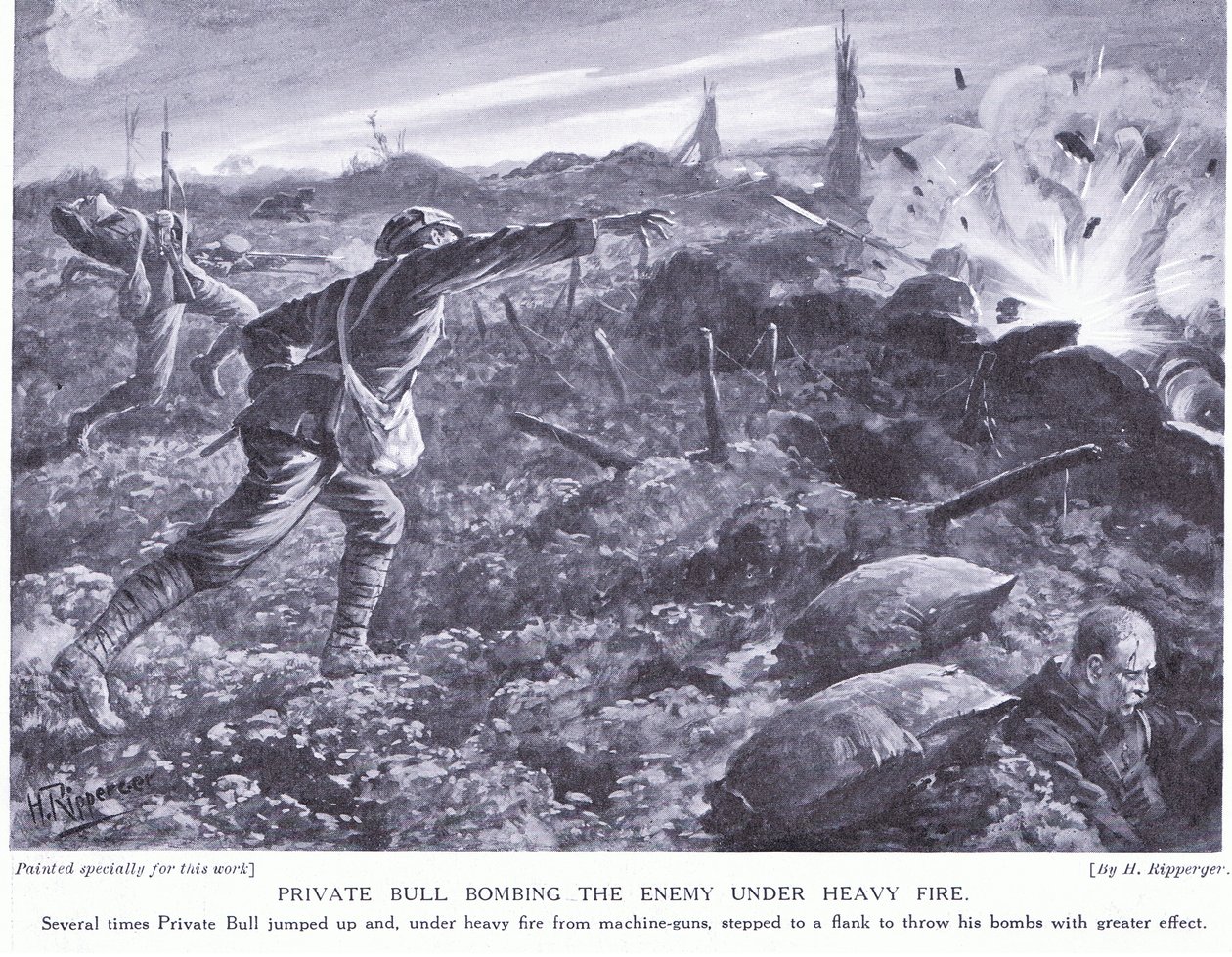 Private Bull throwing back the enemy's bombs by H. Ripperger